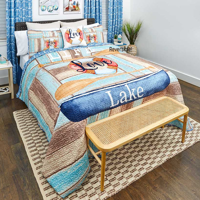 Life Love Lake Reversible Full/Queen or King Quilt or Decorative Pillow ...