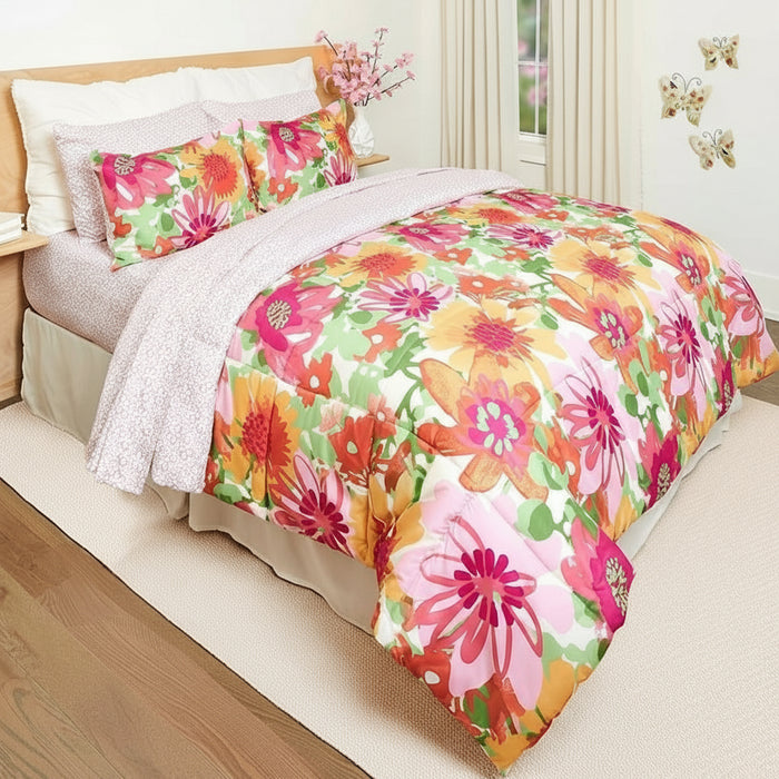 Summer Floral Reversible Queen or King Complete Comforter Set | The ...