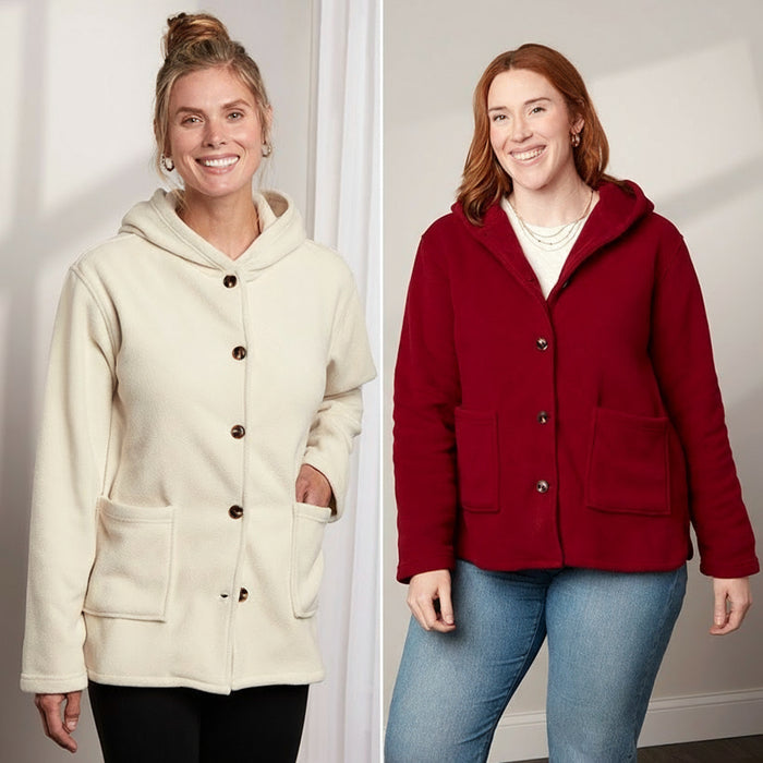 Women's Button-Up Fleece Jacket with Hood | The Lakeside Collection