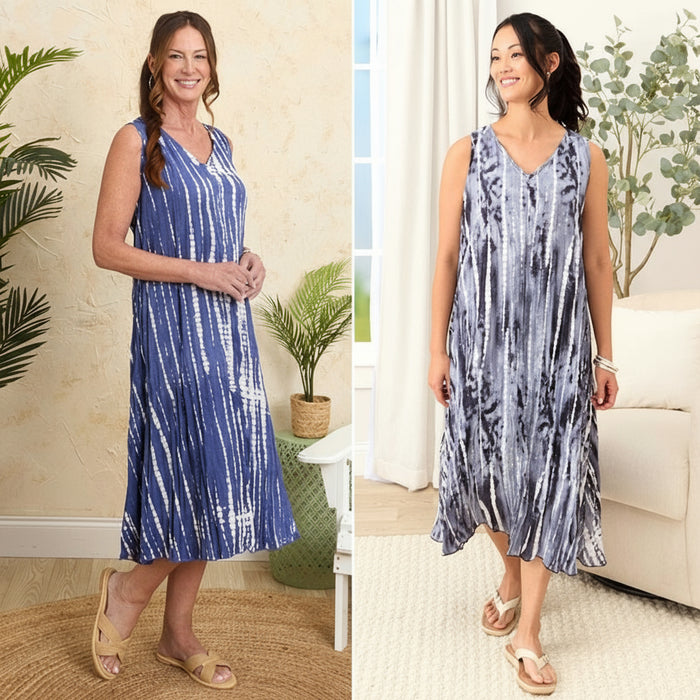 Women's Tie-Dye V-Neck Midi Dress | The Lakeside Collection