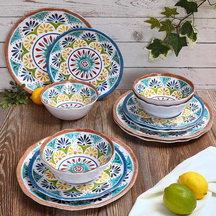 Italian Tuscan Colorful Melamine Dinnerware Set Service for 4 | The ...