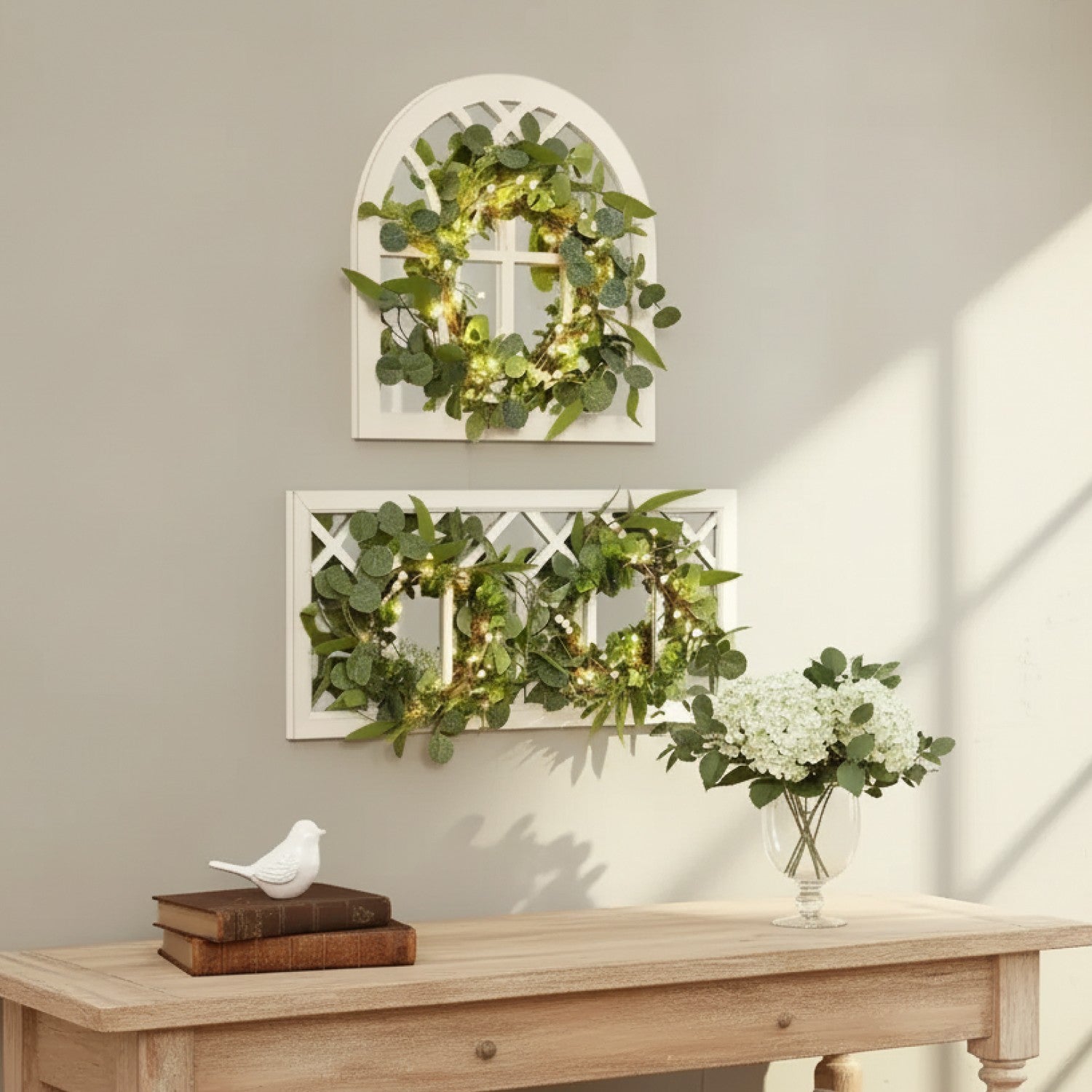 Lighted Country Wall Mirrors with Wreath - Single or Double | The ...