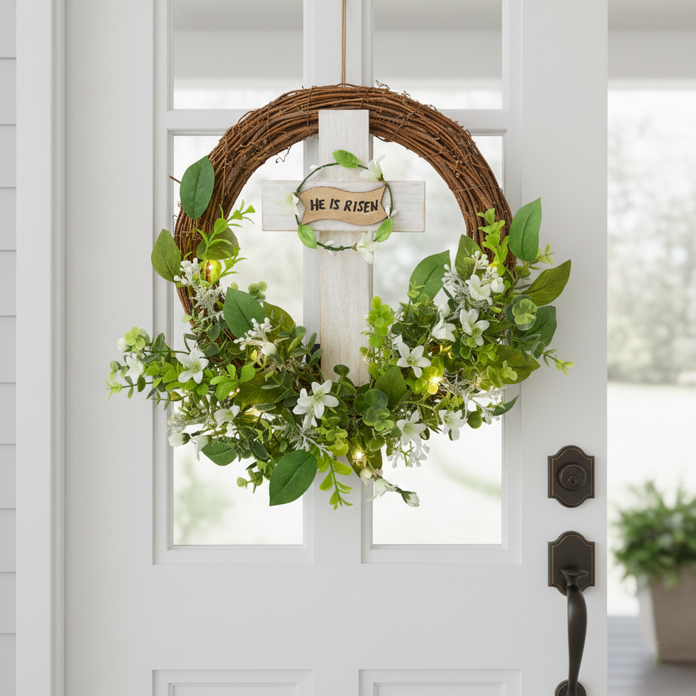 He Is Risen Lighted Easter Wreath - Battery Operated | The Lakeside ...