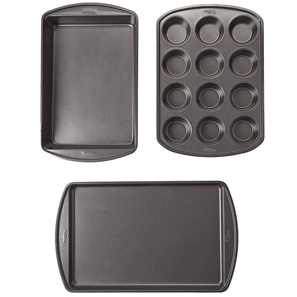 Wilton Bakeware Gift Set - Baking Sheet, Muffin Pan, and Oblong Pan ...
