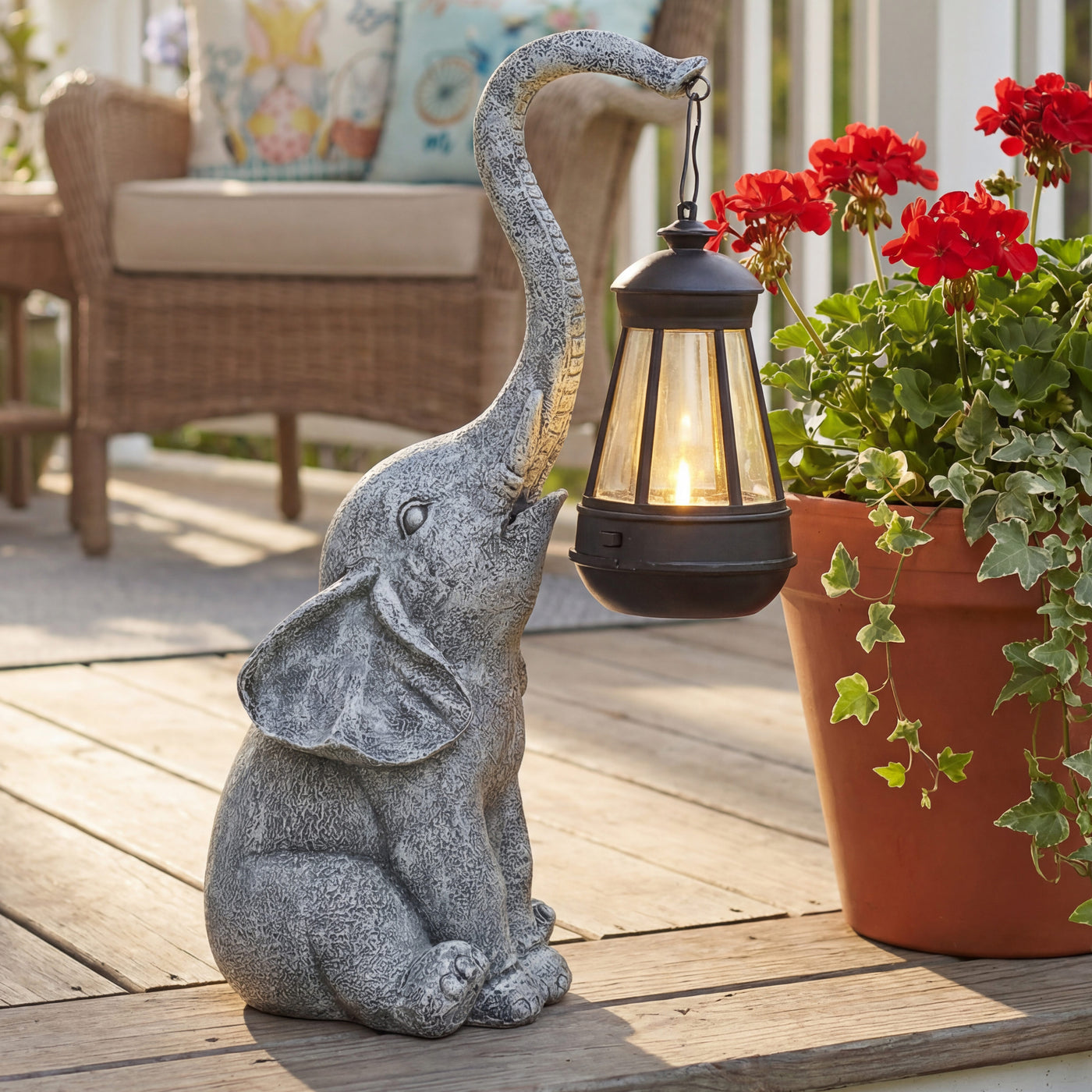 Elephant Garden Statue Decoration Solar Lighted With Lantern | The ...