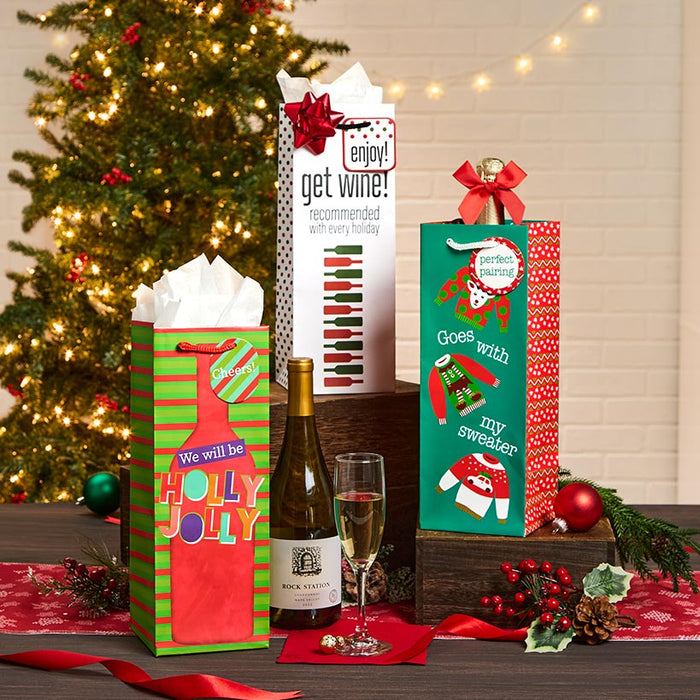 Heavy Weight Bottle Gift Bags Set of 3 | The Lakeside Collection