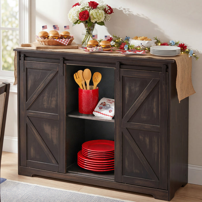 Kitchen Buffet Wooden Cabinet with Sliding Barn-Doors | The Lakeside ...