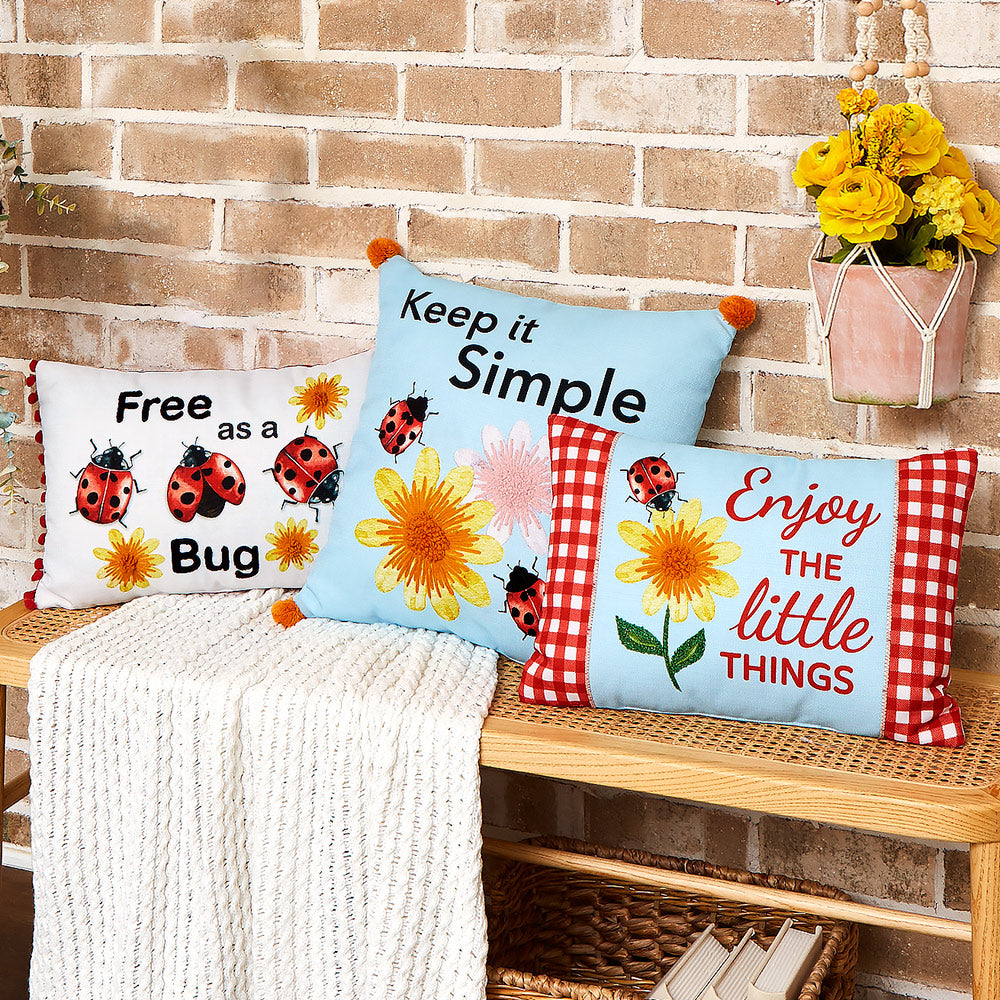 Ladybug Embroidered Decorative Pillow | The Lakeside Collection