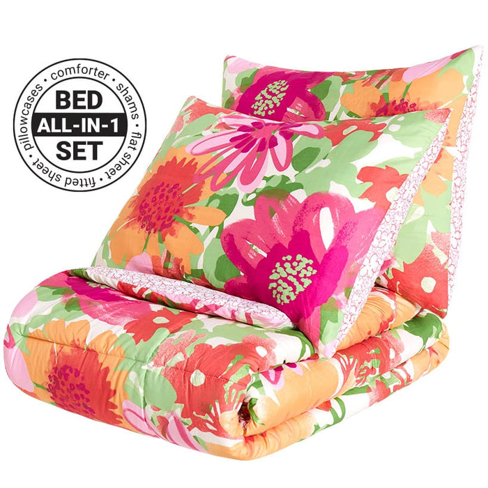 Summer Floral Reversible Queen or King Complete Comforter Set | The ...