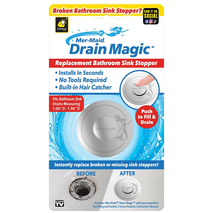 Mer-Maid™ Drain Magic™ Replace Broken Or Missing Bathroom Sink Stopper ...