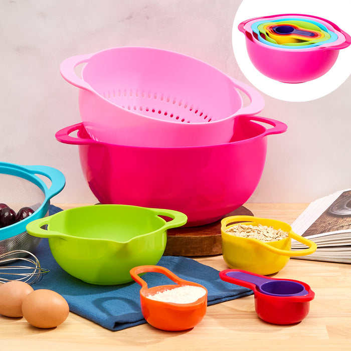Nested Mixing Bowl and Measuring Cup Set Multicolored Plastic | The ...
