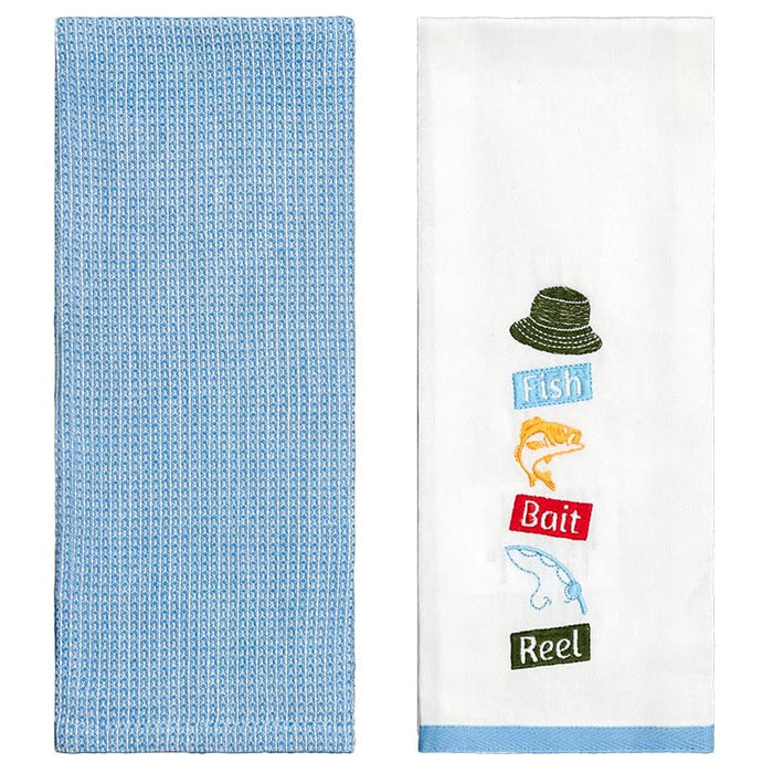 Embroidered Gone Fishing Kitchen Towels, Set of 2 | The Lakeside Collection