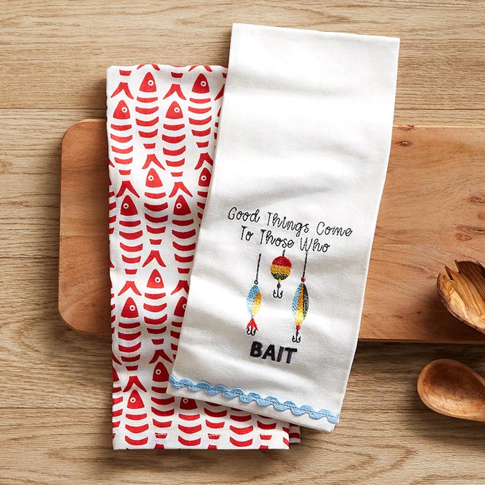 Embroidered Gone Fishing Kitchen Towels, Set of 2 | The Lakeside Collection