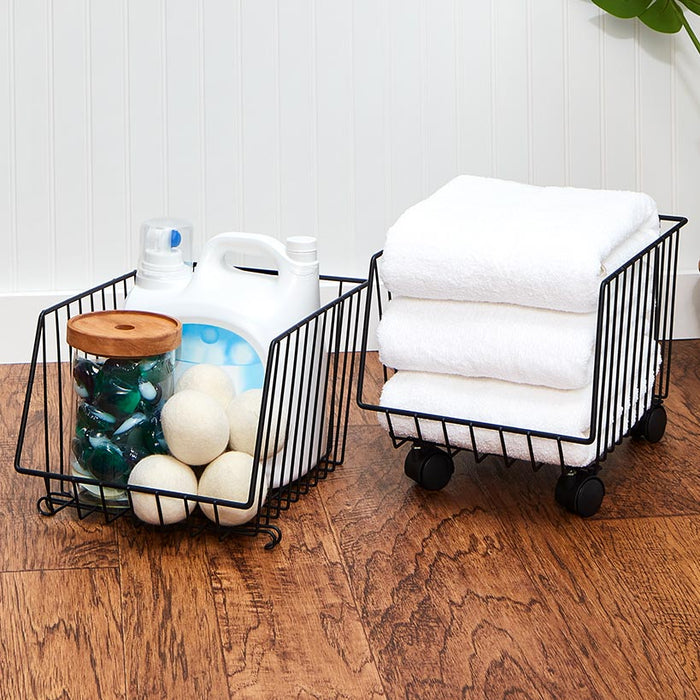 Metal Deep Stackable Storage Bins with Wheels | The Lakeside Collection