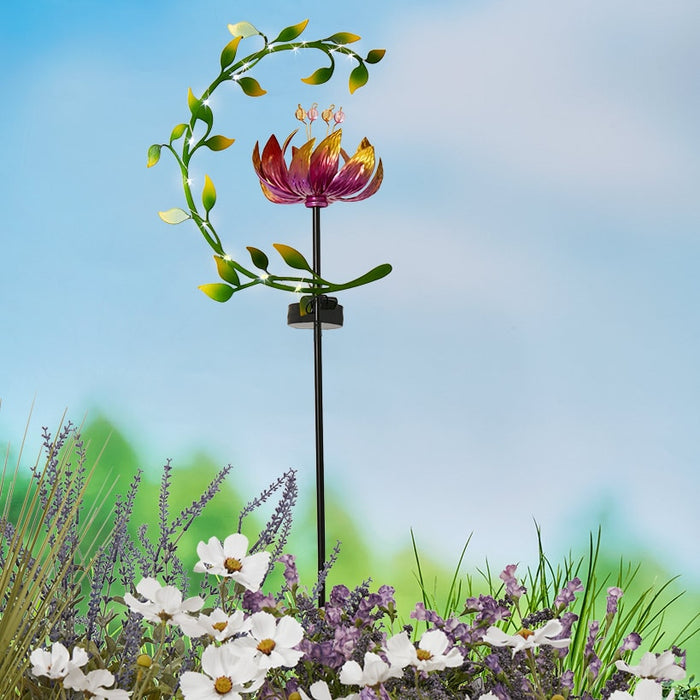 Solar Flower and Leaves Wind Spinner Garden Stake Red or Blue | The ...