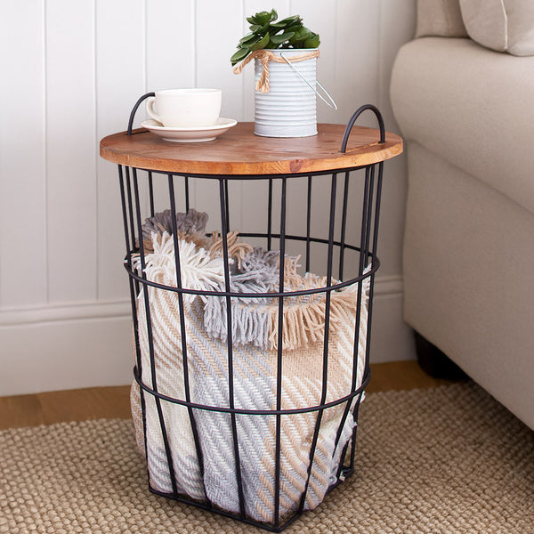 Wood Top Storage Basket Side Table | The Lakeside Collection