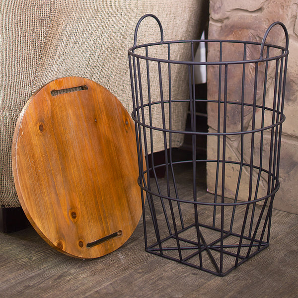 Wood Top Storage Basket Side Table | The Lakeside Collection