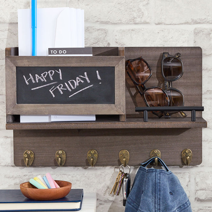 Wall Mounted Entryway Organizer Shelf with Chalkboard and Mail Bin ...