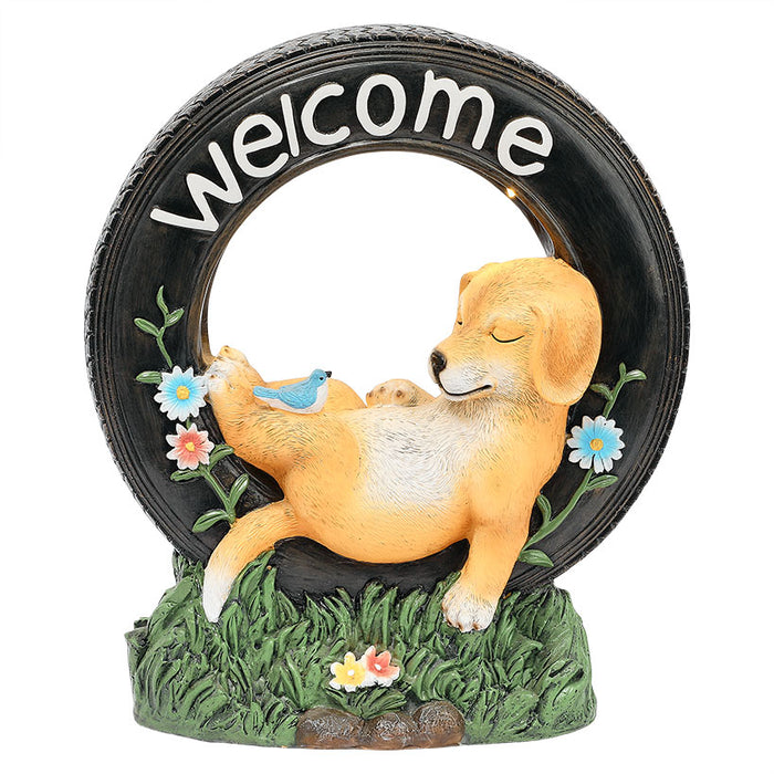 Solar Welcome Dog Statue Garden Decor | The Lakeside Collection