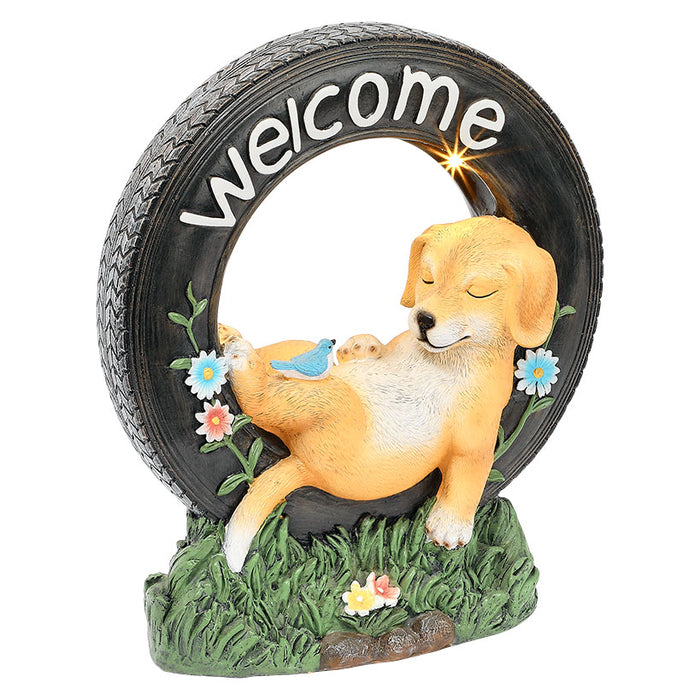 Solar Welcome Dog Statue Garden Decor | The Lakeside Collection