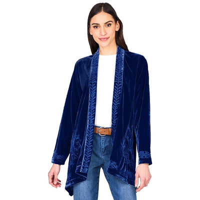 Women's Embroidered Velvet Open Front Cardigan | The Lakeside Collection
